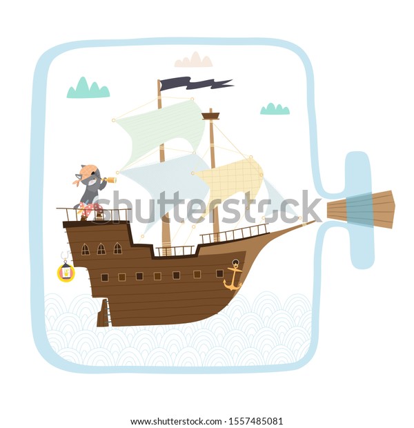 Illustration Wolf Sailor On Sailing Ship Stock Vector (Royalty Free ...