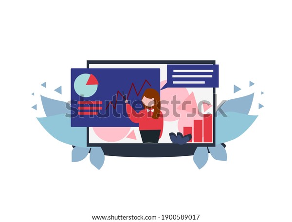 Illustration Woman Doing Webinars Simple Online Stock Vector (Royalty ...