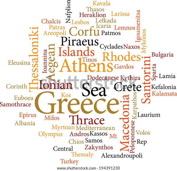 Illustration Word Cities Greece Word Clouds Stock Vector (Royalty Free ...