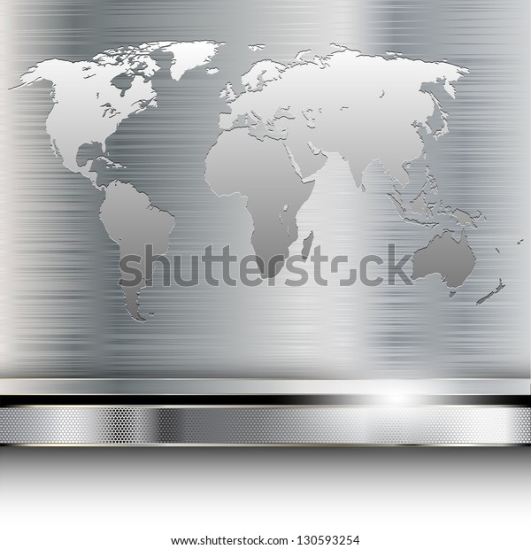Illustration World Map On Metallic Background Stock Vector (Royalty ...