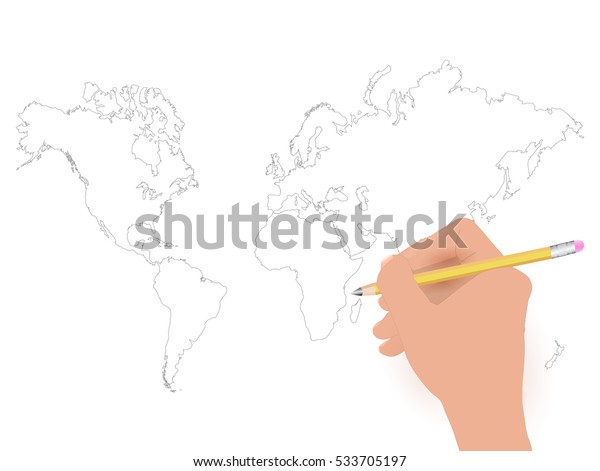 Illustration World Map Pencil Sketch On: stockvector (rechtenvrij ...