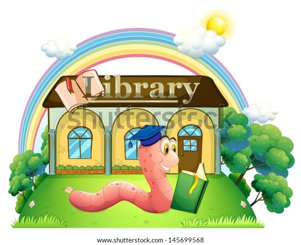 Illustration Worm Wearing Graduation Cap Reading Stock Vector (Royalty ...
