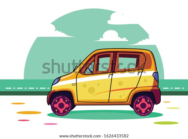 Illustration Yellow Car Design Flat On Stock Vector (Royalty Free ...