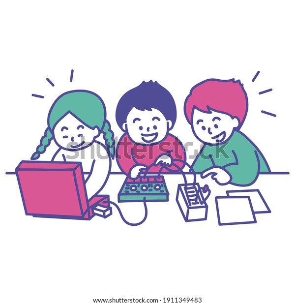 Illustrations Children Sharing Ideas Iot Programming Stock Vector ...