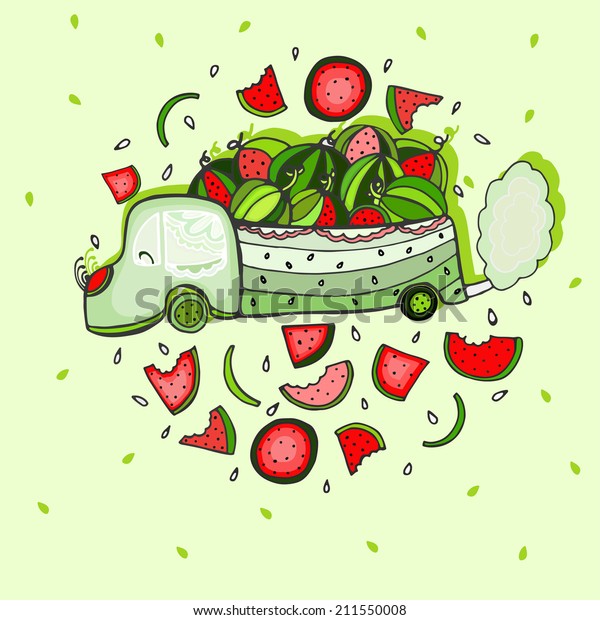 Illustrations Depicting Fun Car Bright Watermelon Stock Vector (Royalty ...