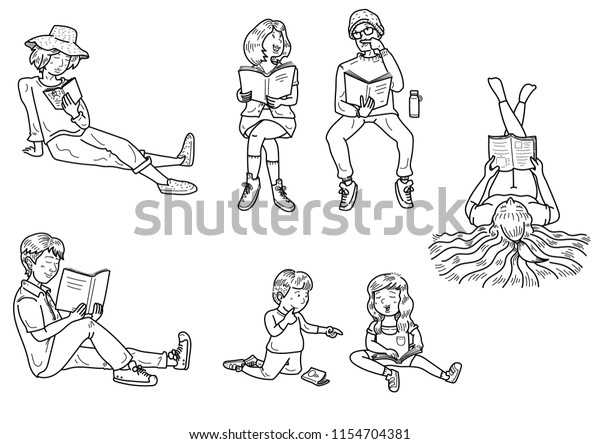 Illustrations People Reading Book Vector Art Stock Vector (Royalty Free ...