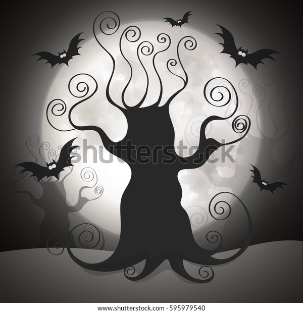 Illustrations Spooky Full Moon Night Happy Stock Vector (Royalty Free ...