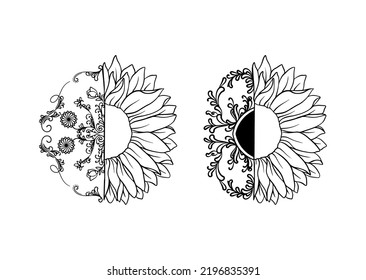 Illustrations Two Half Sunflower Decoration Element Stock Vector ...