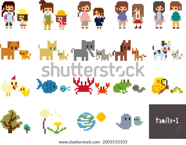 Illustrations Various Families Made Pixel Art Stock Vector (Royalty ...