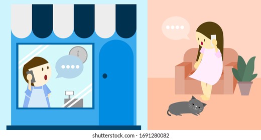 Illustrator Vector Customer Make Phone Call Stock Vector (Royalty Free ...