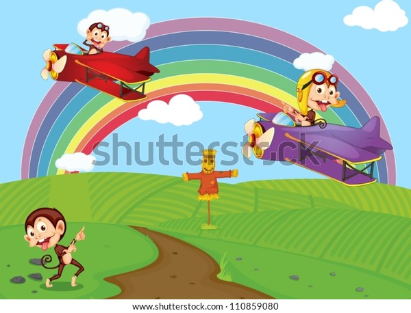 Illustrtion Monkeys Flying Aircraft Stock Vector (Royalty Free ...