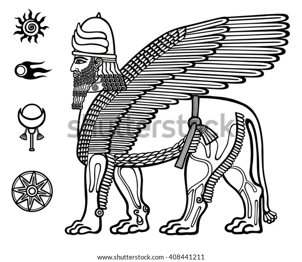 Image Assyrian Mythical Deity Shedu Winged Stock Vector (Royalty Free ...