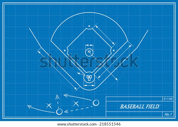 Image Baseball Field On Blueprint Transparency Stock Vector (Royalty ...