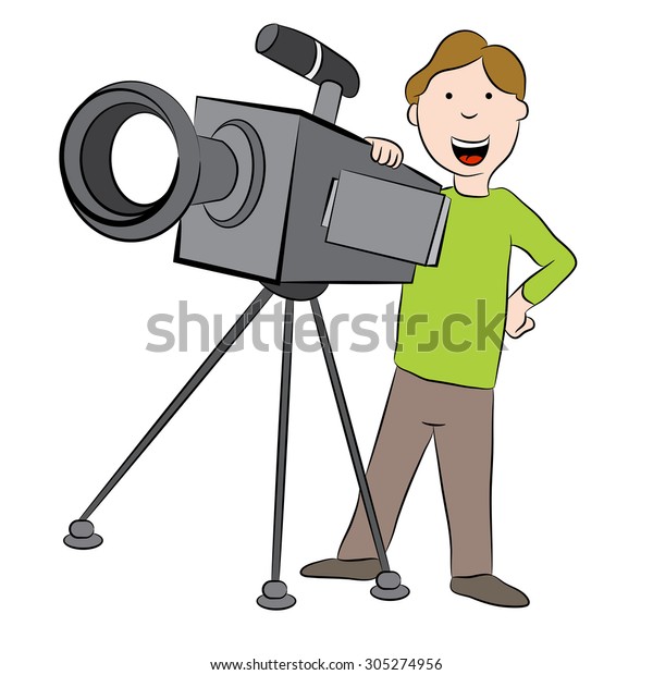 Image Cartoon Cameraman Standing Behind Television Stock Vector ...