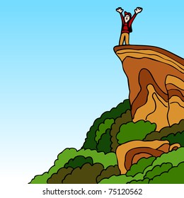 Image Hiker Reaching Summit Mountain Stock Vector (Royalty Free ...
