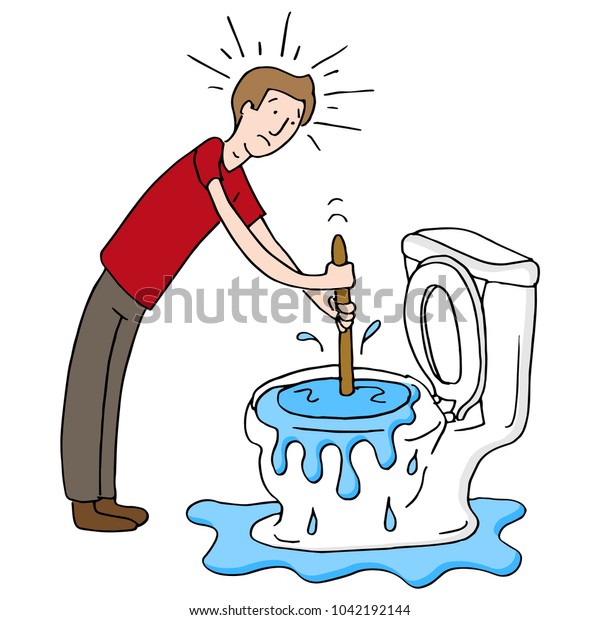 Image Man Using Plunger Clogged Toilet Stock Vector (Royalty Free ...