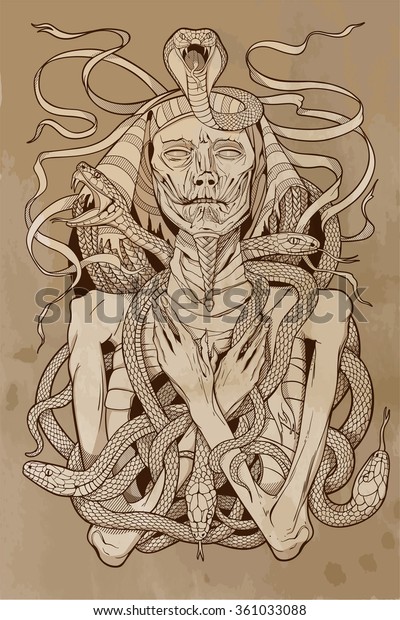 Image Pharaoh Mummy Snakes On Parchment Stock Vector (Royalty Free ...