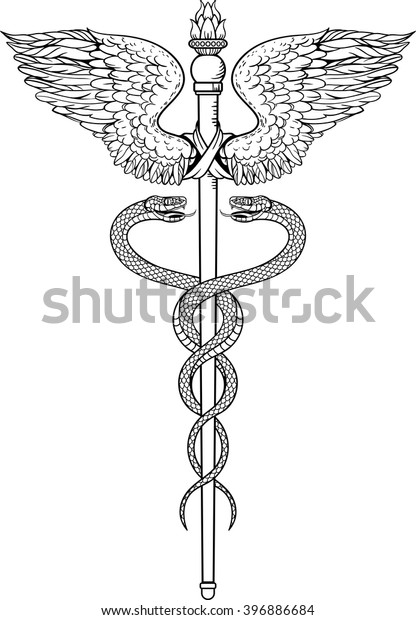 Image Symbol Caduceus Black White Stock Vector (Royalty Free) 396886684