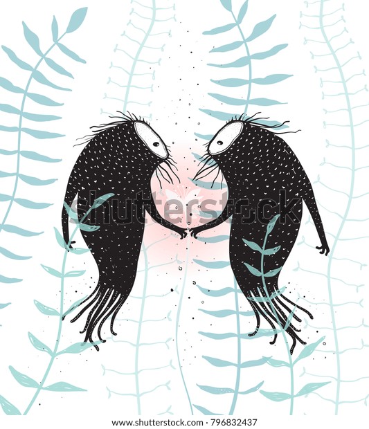 Imaginary Couple Monsters Holding Hands Mindbending Stock Vector ...