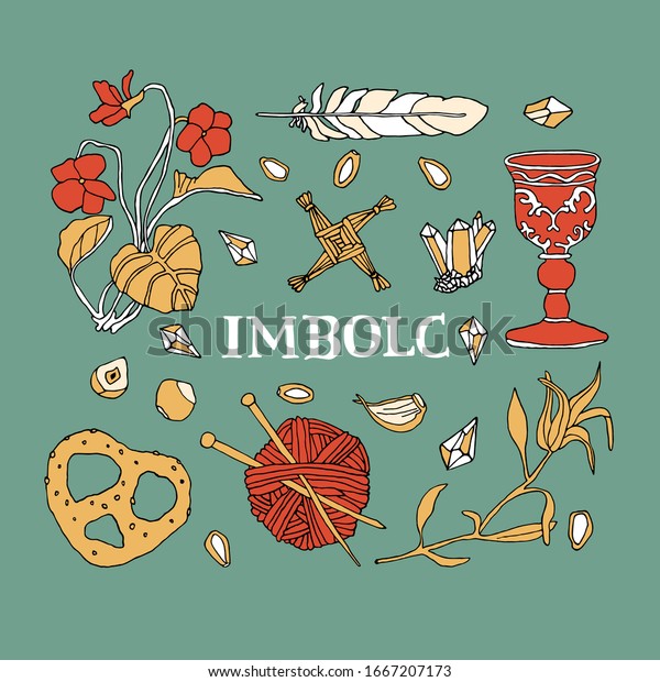 Imbolc Symbols Set Celtic Calendar Concept 库存矢量图（免版税）1667207173 ...