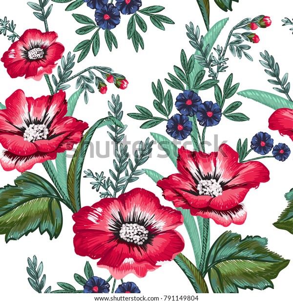 Imitation Embroidery Seamless Floral Pattern On Stock Vector (Royalty ...