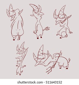 Imps Demons Line Drawings Outline Illustrations Stock Vector (Royalty ...