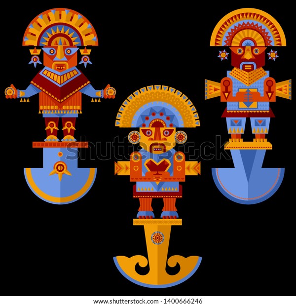 Inca ceremonial knifes. Tumi. Vector illustration