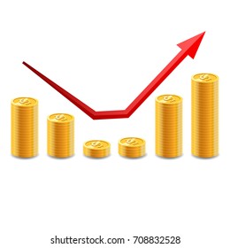 Vektor Stok Increasing Piles Coins Going Graph Concept (Tanpa Royalti ...