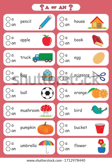 Indefinite Article Choose Correct Form Each Stock Vector (Royalty Free ...