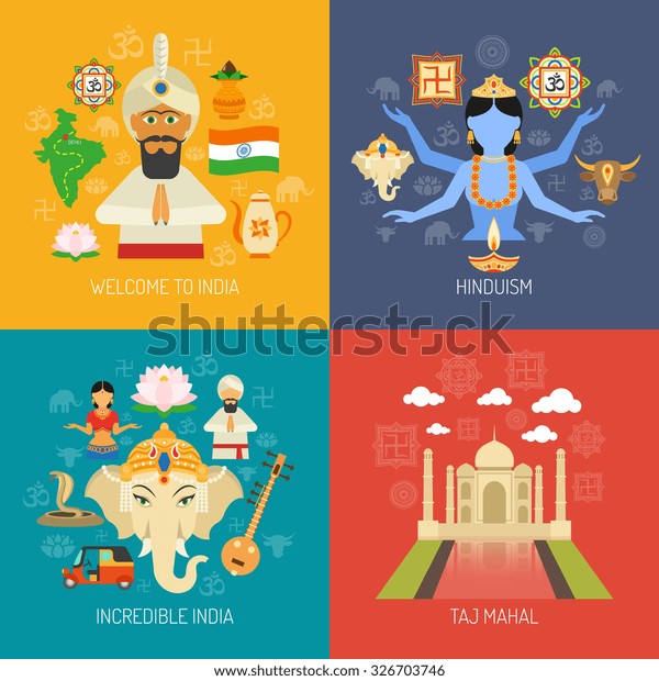 India Design Concept Set Hinduism Religion Stock Vector (Royalty Free ...