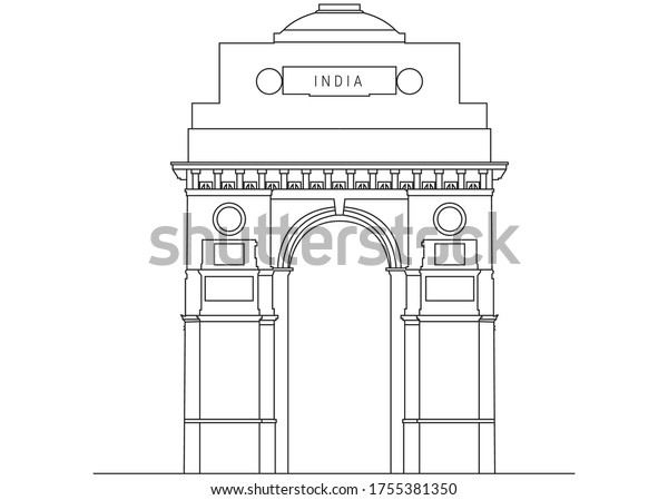 India Gate Black White Vector Illustration Stock Vector (Royalty Free ...