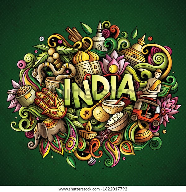 India Hand Drawn Cartoon Doodles Illustration: Vector có sẵn (miễn phí ...