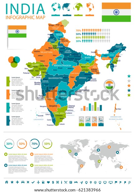 India Infographic Map Flag Highly Detailed Stock Vector (Royalty Free ...