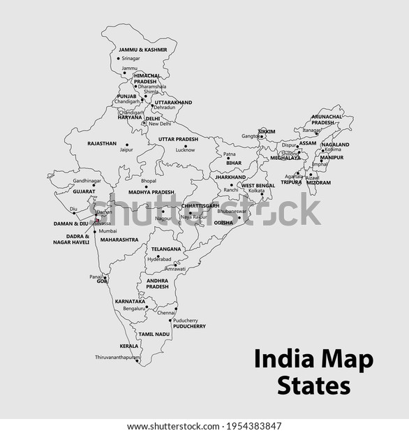 India Map All States Vector Map Stock Vector (Royalty Free) 1954383847