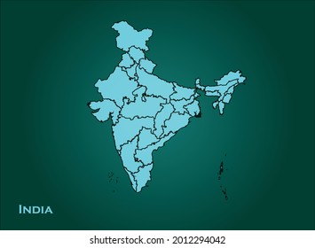 India Map Cyan Color On Green Stock Vector (Royalty Free) 2012294042 ...