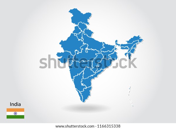 India Map Design 3d Style Blue Stock Vector (Royalty Free) 1166315338