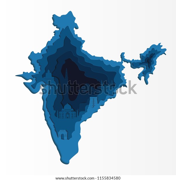 India Map Famous Monuments Travel Tourism Stock Vector (Royalty Free ...
