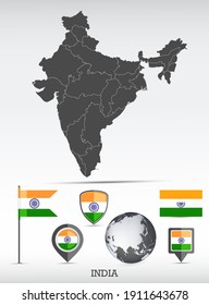 India Map Flag Set Detailed Country Stock Vector (Royalty Free ...