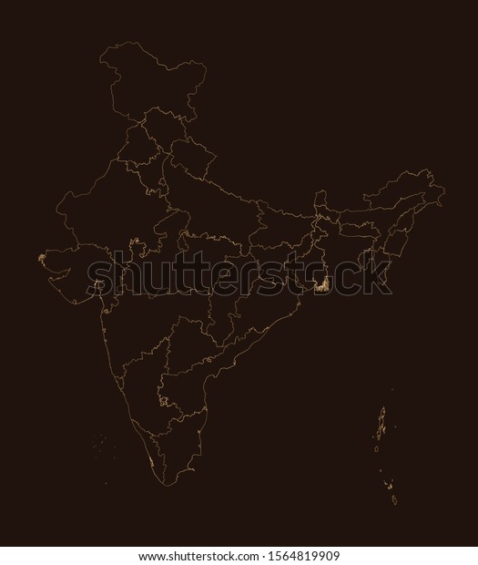 India Map Golden Outline Vector Illustration 스톡 벡터(로열티 프리) 1564819909 ...