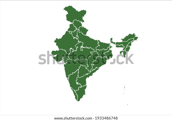 India Map Green Color on White Backgound