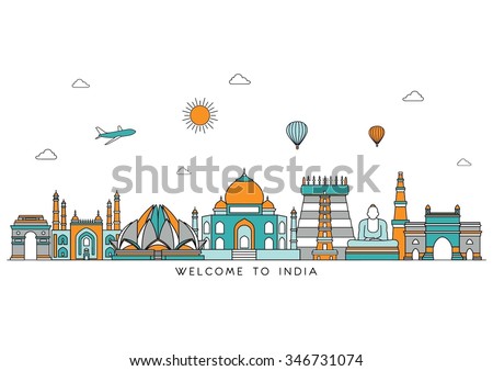 India Skyline Vector Background Line Illustration Stock Vector (Royalty ...