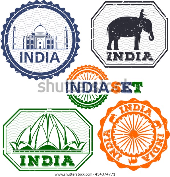 India Stamps Set Simple Drawing India Stock Vector (Royalty Free ...