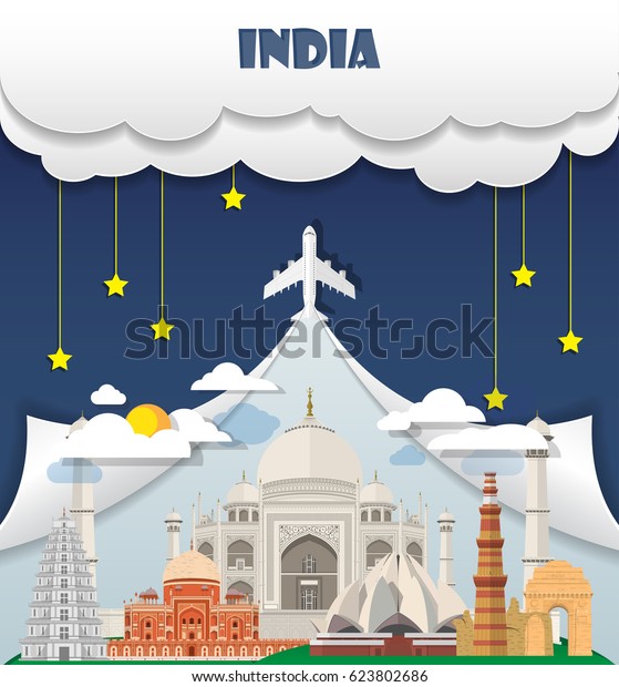 India Travel Background Landmark Global Travel Stock Vector (Royalty ...