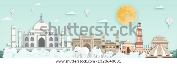 India Travel Destination Background Flat Cartoon Stock Vector (Royalty ...