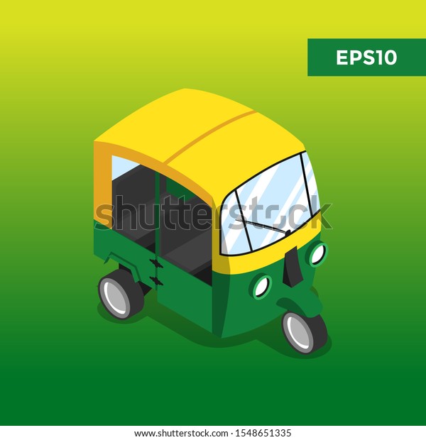 Vektor Stok Indian Auto Rickshaw 3d Isometric Isolated (Tanpa Royalti ...