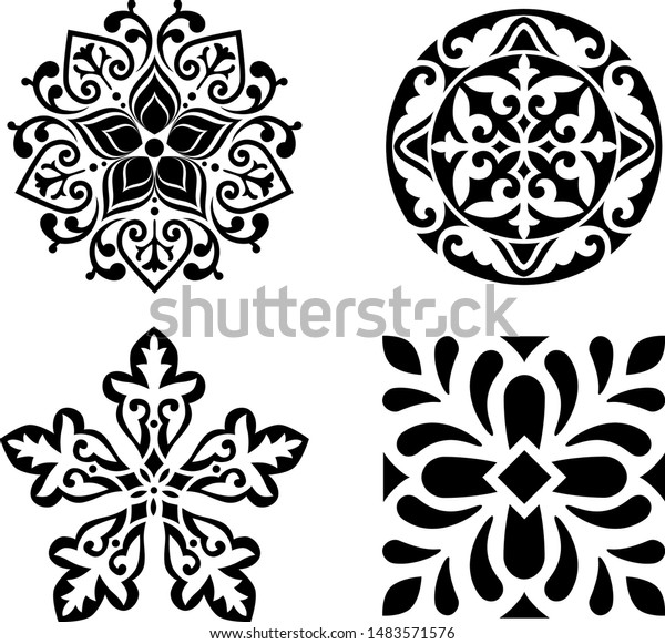 Indian Black Stencil Art Set Stock Vector (Royalty Free) 1483571576 ...