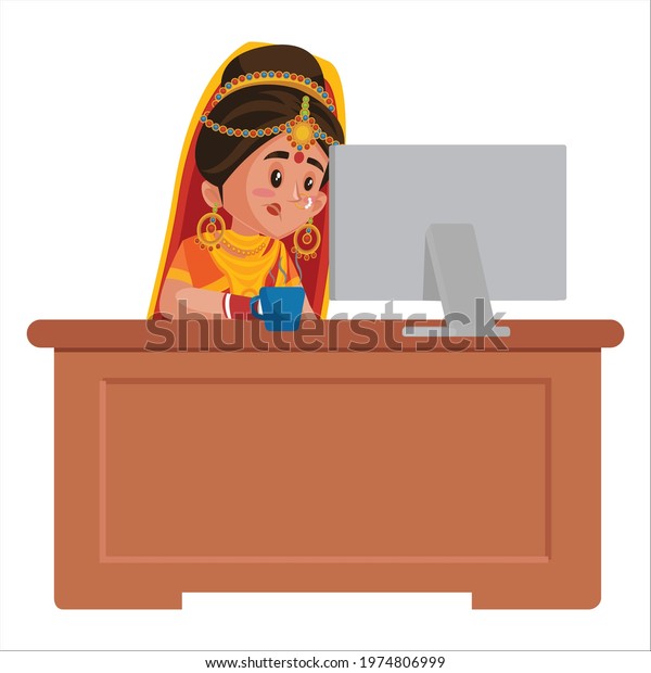 Indian Bride Working On Computer Vector Stock Vector (Royalty Free ...