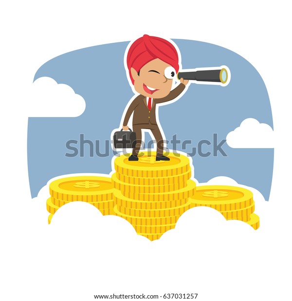 Indian Businessman Using Telescope On Top Stock Vector (Royalty Free ...