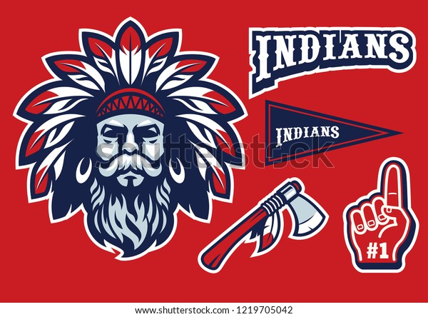 Indian Chief Head Mascot Set Stock Vector (Royalty Free) 1219705042
