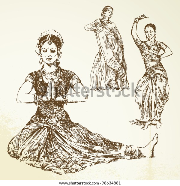 Indian Classical Dance Hand Drawn Set Stock Vector (Royalty Free) 98634881